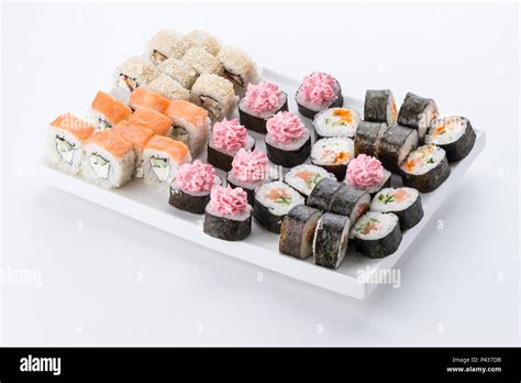 Japanese Food Restaurant Sushi Maki Gunkan Roll Plate Or Platter Set Sushi Set And Composition