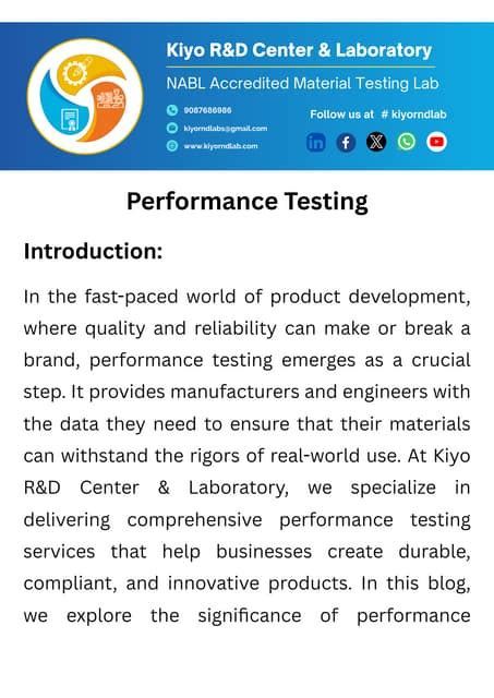 Perfomance Testing Labs In Chennai India Pdf