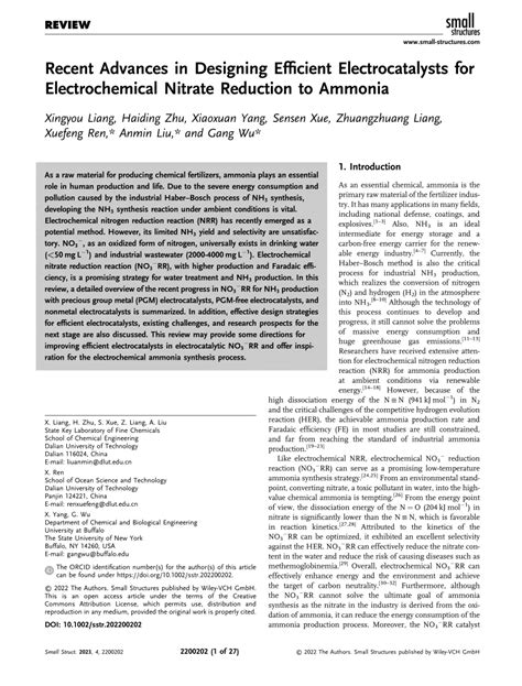 Pdf Recent Advances In Designing Efficient Electrocatalysts For Electrochemical Nitrate