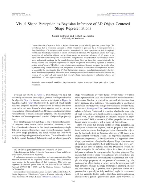 Pdf Visual Shape Perception As Bayesian Inference Of 3d Object