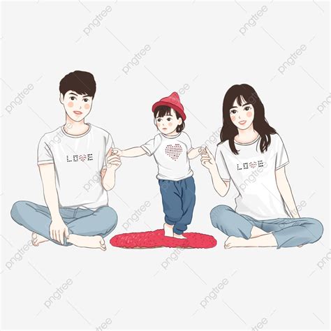 รูปการ์ตูนวาดด้วยมือ ลมเกาหลี ครอบครัวสามคน ภาพครอบครัว Png ภาพตัดปะครอบครัว ครอบครัว น่ารัก