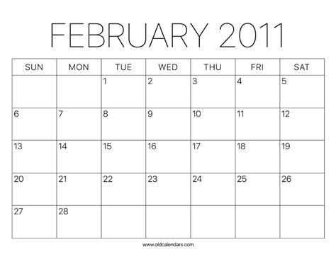 2011 Calendar February Printable Old Calendars