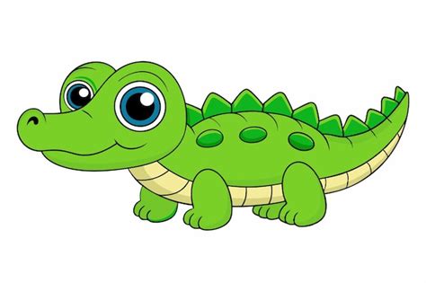 귀여운 악어 터 일러스트레이션 만화 라인 아트 클리파트 디자인 프리미엄 벡터