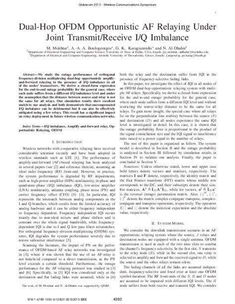 Pdf Dual Hop Ofdm Opportunistic Af Relaying Under Joint Transmitreceive Iq Imbalance