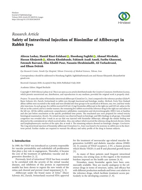 Pdf Safety Of Intravitreal Injection Of Biosimilar Of Aflibercept In