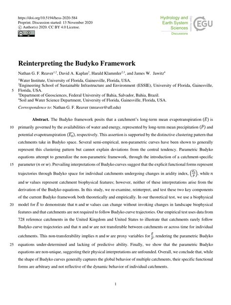 Pdf Reinterpreting The Budyko Framework