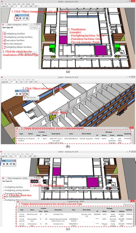 bfims implementation a object visualization b single object data
