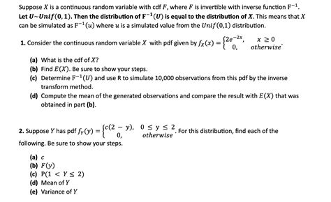 Solved Suppose X Is A Continuous Random Variable With CdfF Chegg Com