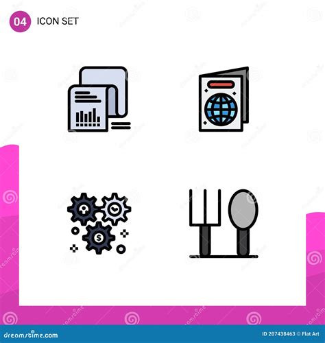 Set Of 4 Vector Filledline Flat Colors On Grid For Checklist Wheel