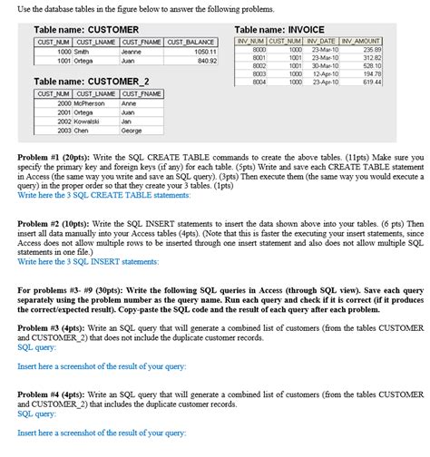 solved use the database tables in the figure below to answer
