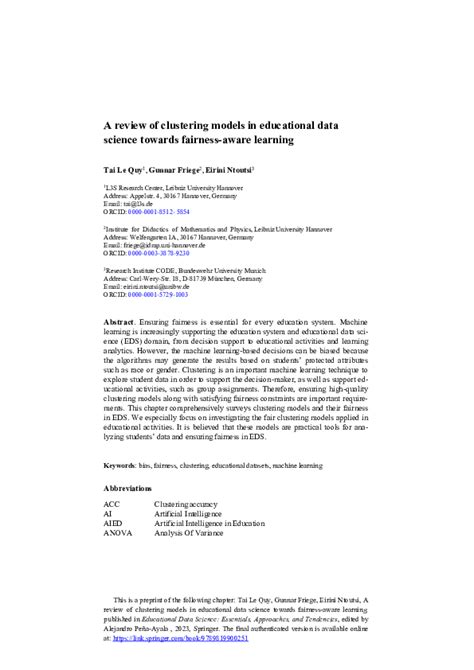 Pdf A Review Of Clustering Models In Educational Data Science Towards