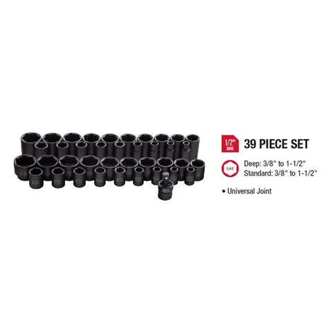 Sunex Tools 39 Piece Standard Sae 1 2 In Drive Set 6 Point Impact Socket Set 2668 At