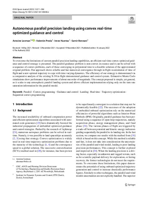 Pdf Autonomous Parafoil Precision Landing Using Convex Real Time Optimized Guidance And Control
