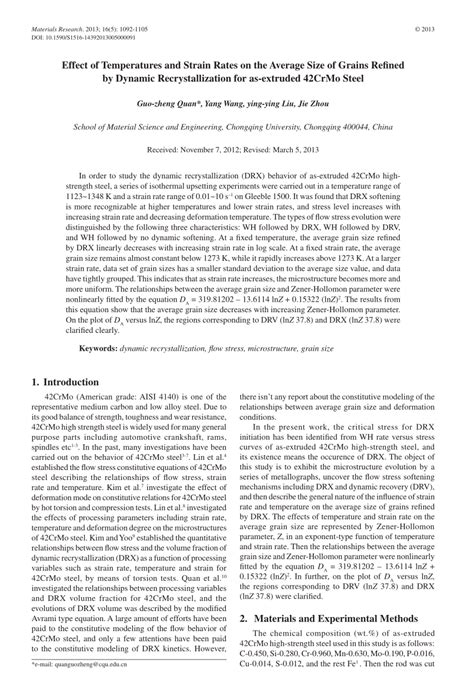 Pdf Effect Of Temperatures And Strain Rates On The Average Size Of