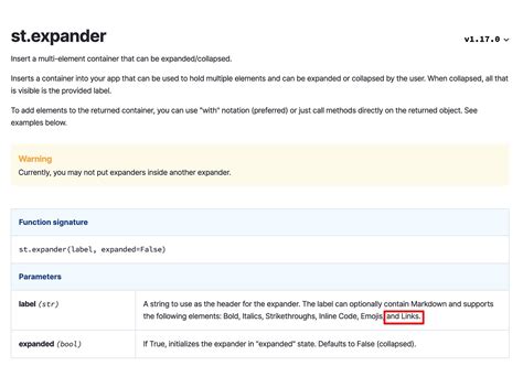 Stexpander Markdown Does Not Work With Links Using Streamlit Streamlit