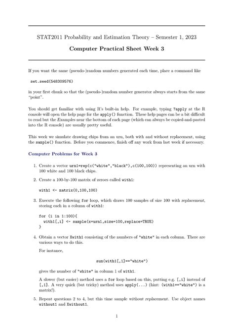 Comp Computer Lab Solutions Week STAT Probability And Estimation Theory Semester