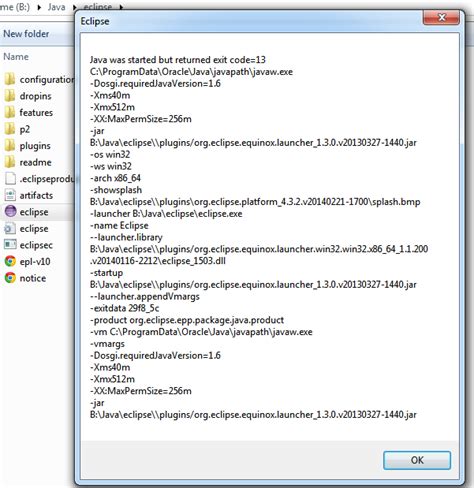 Java Eclipseexe Run Issue Exit Code 13 Stack Overflow