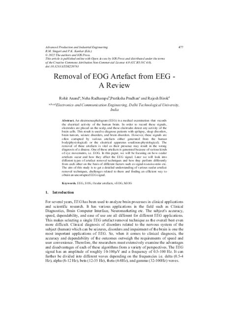 Pdf Removal Of Eog Artefact From Eeg A Review