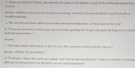 Solved 7 What Are Fallacies Define Also Identify The Name Chegg Com