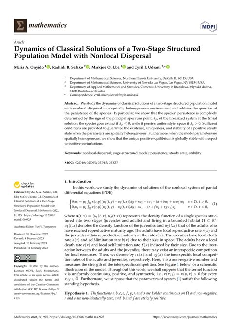 Pdf Dynamics Of Classical Solutions Of A Two Stage Structured Population Model With Nonlocal
