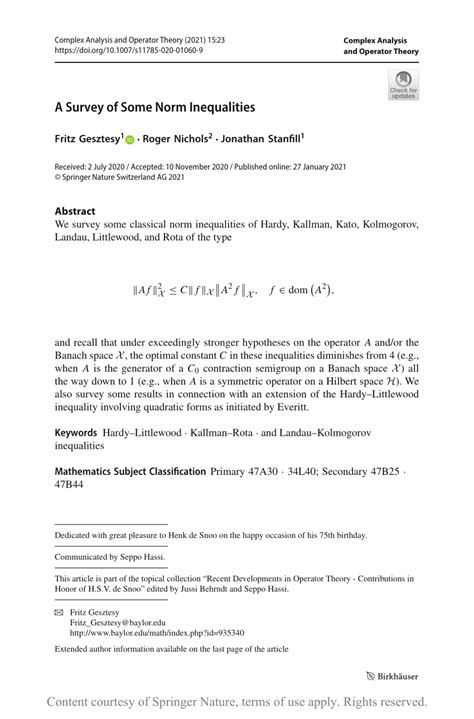 A Survey Of Some Norm Inequalities Request PDF