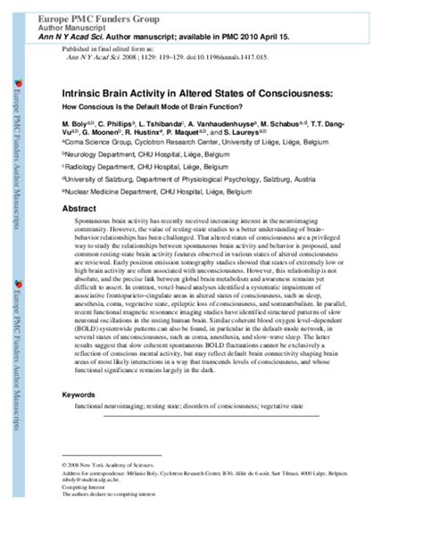 Pdf Intrinsic Brain Activity In Altered States Of Consciousness