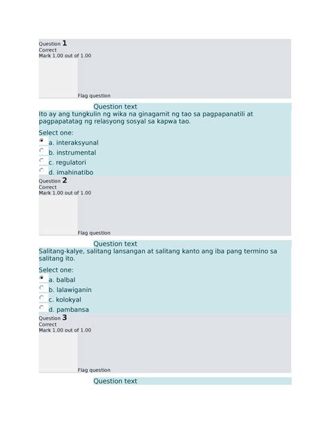 Pq1 Danica Question 1 Correct Mark 1 Out Of 1 Flag Question Question Text Ito Ay Ang