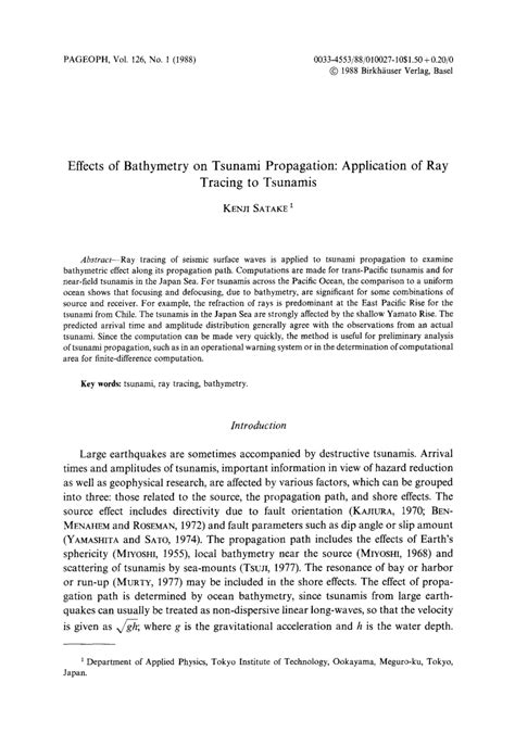 Pdf Effects Of Bathymetry On Tsunami Propagation Application Of Ray Tracing To Tsunamis
