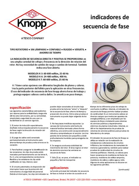 Knopp Phase Sequence Indicators Latin America 2021 Pdf Generador Eléctrico Inductor