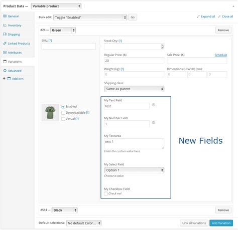 thêm custom fields cho variation product trong woocommerce hoàng web
