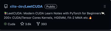 Deftruth 的想法 Leetcuda Cuda Learn Notes改名leetcuda，明确定位，长期维护，为行业内卷略尽绵薄之力 旺柴 ， 链接，感谢大家认可，欢迎来点个
