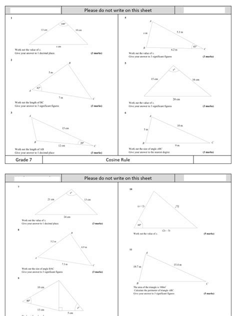 7 Cosine Rule Ws Pdf