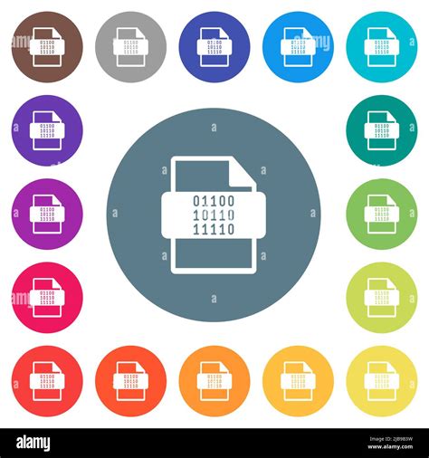 Binary File Type Flat White Icons On Round Color Backgrounds 17