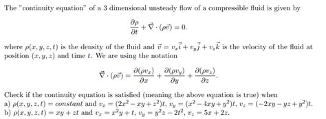 Solved The Continuity Equation Of A 3 Dimensional Unsteady