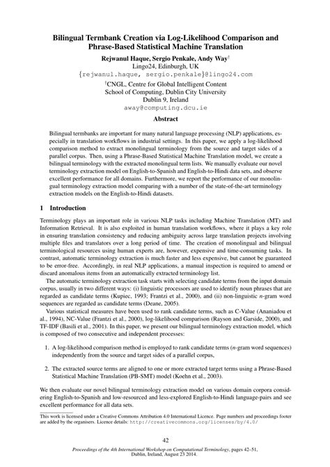 Pdf Bilingual Termbank Creation Via Log Likelihood Comparison And Phrase Based Statistical
