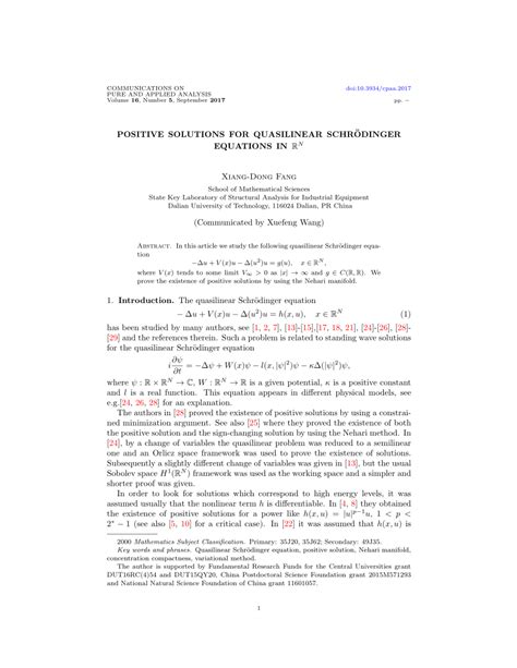 Pdf Positive Solutions For Quasilinear Schrödinger Equations In