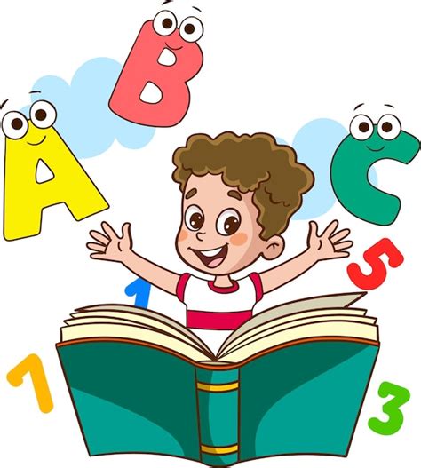 Lindo niño pequeño leyendo un libro vector illustration children