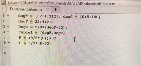Solved Develop A Matlab File That Converts Degf Going From
