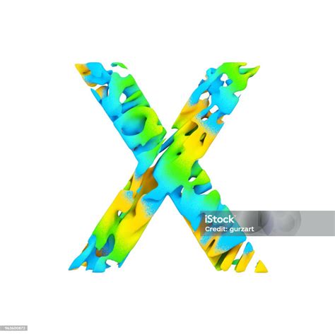 알파벳 X 대문자 편지입니다 파랑 녹색 및 노란 얼룩 페인트 액체 글꼴에 의하여 이루어져 있다 3d 렌더링에 고립 된 흰색 배경