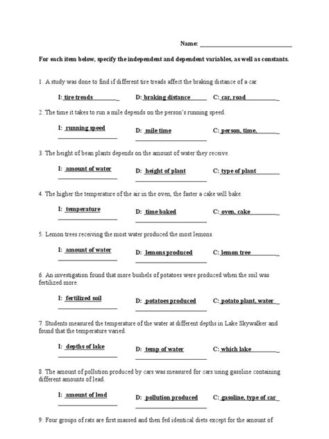 Variable Worksheet Sophiaaaa Pdf Experiment Water