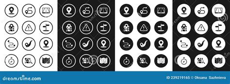 Set Infographic Of City Map Navigation Exclamation Mark In Triangle