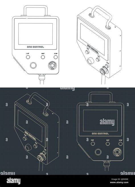 Stylized Vector Illustrations Of Blueprints Of CNC Machine Control Stock Vector Image Art Alamy