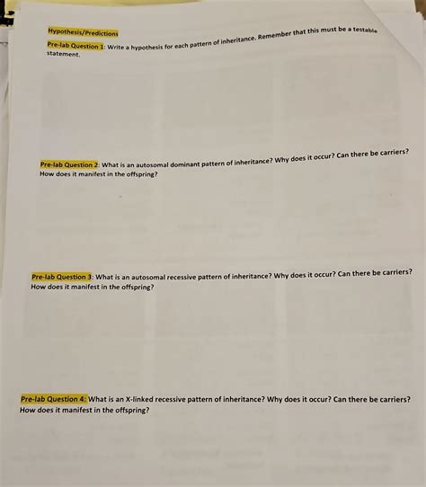 Solved Hypothesispredictions Pre Lab Question 1 Write A