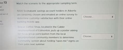 Solved Match The Scenario To The Appropriate Sampling Chegg