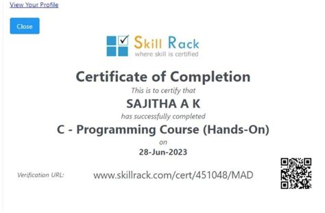 Sajitha A K On Linkedin I Have Successfully Completed The C Programming Course Hands On On