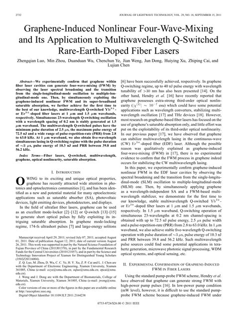 Pdf Graphene Induced Nonlinear Four Wave Mixing And Its Application To Multiwavelength Q