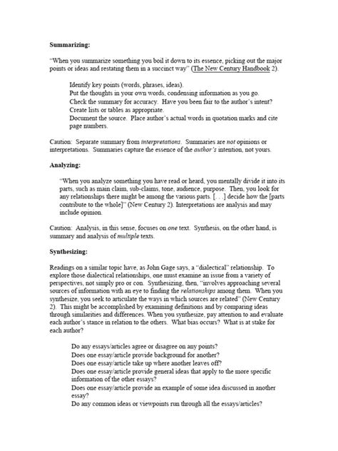 Summary Analysis Synthesis Definitions Pdf Philosophy