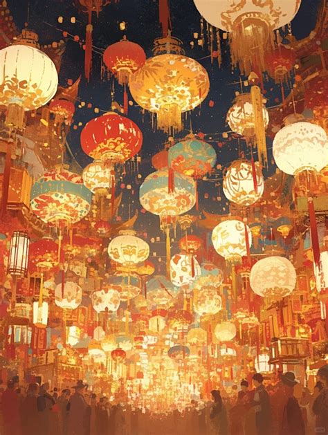 灯火阑珊处：ai笔触下的元宵花灯油画世界 小红书 花瓣网