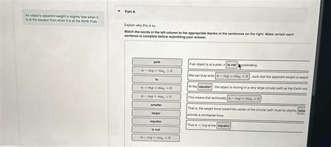 Solved An Object S Apparent Weight Is Slightly Less When It Chegg