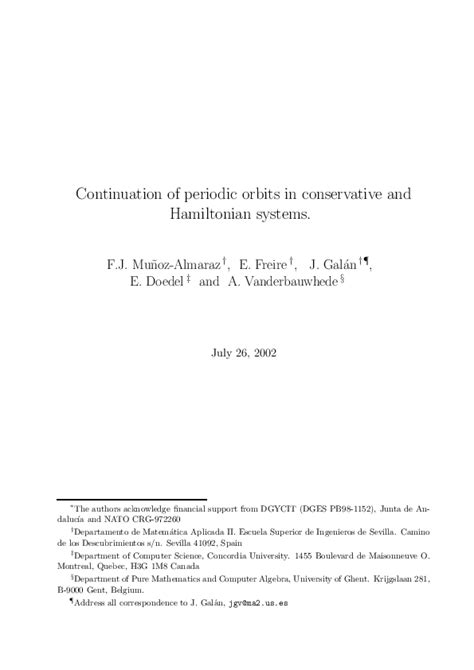 Pdf Continuation Of Periodic Orbits In Conservative And Hamiltonian Systems